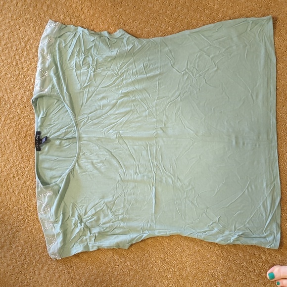 Tops | Mint Green Shirt With Mesh And Gemstone Sleeves | Poshmark
